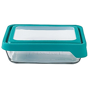Anchor Hocking TrueSeal Glass Food Storage Container with Lid, Teal, 6 Cup
