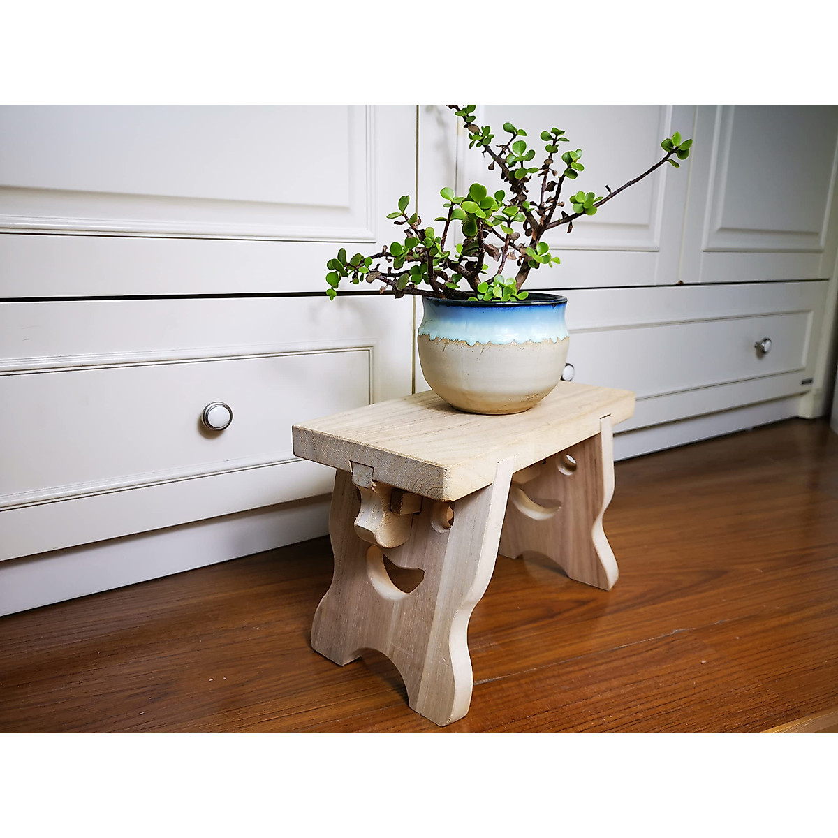 famobay Inovative Hand Crafted Hardwood Kid's Step Stool,Unfinished, No Glue, Screws, Staples or Nails, Lightweight and Sturdy, Plant Stand,Toddler Stool Chair, Unfinished Natural