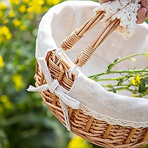 Wicker Basket with Handles, Woven Willow Storage Basket for Picnic,Decoration,Gift,Wedding (Beige Lace)
