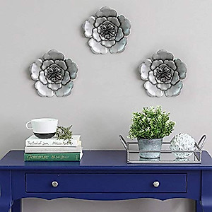 Metal Flower Wall Art Multiple Layer Decor for Indoor Outdoor Home Bedroom Living Room Office Garden Set of 3(Sliver)