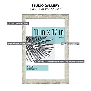 MCS Studio Gallery 11x17 Picture Frame Gray Woodgrain, Rectangle Photo Frame for Photos, Posters & Art Prints (2-Pack)