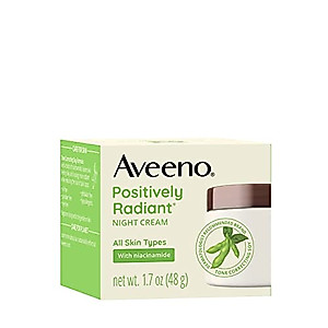 Aveeno Positively Radiant Intensive Moisturizing Night Cream with Total Soy Complex & Vitamin B3, Oil-Free, Non-Greasy, Hypoallergenic & Non-Comedogenic, 1.7 oz
