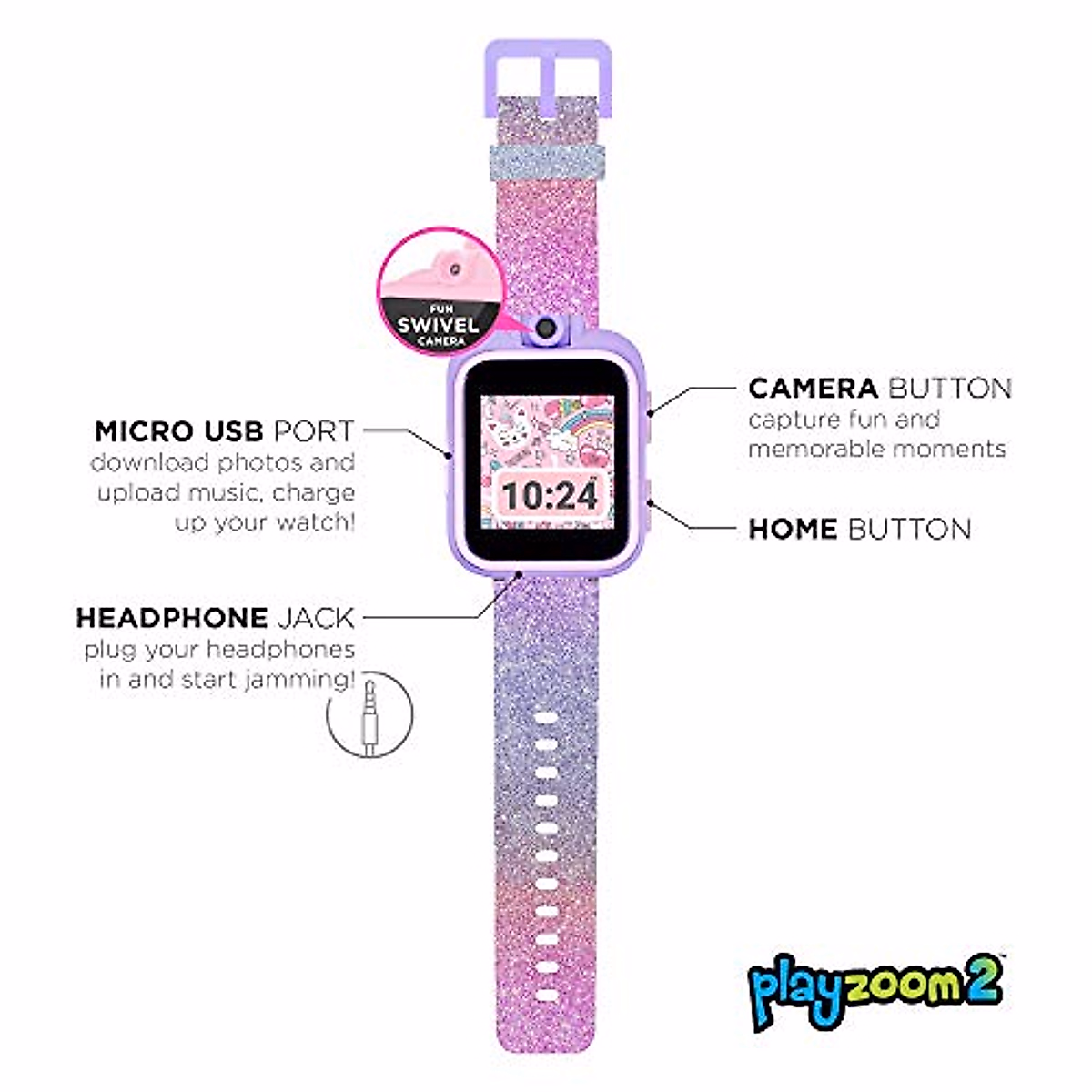 PlayZoom 2 Kids Smartwatch & Headphones - Video Camera Selfies STEM Learning Educational Fun Games, MP3 Music Player Audio Books Touch Screen Sports Digital Watch Gift for Kids Toddlers Boys Girls