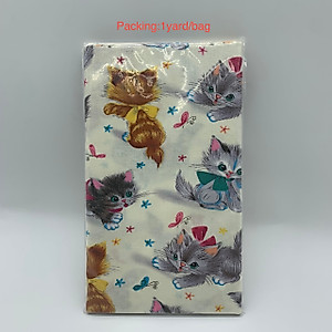 Quiltable 1 Yard (Pre-Cut) 43" x 36" (109cm x 91cm) Floral Cotton Quilting Sewing Fabric, DIY Sewing Patchwork Supplies for Face mask Clothing Handmade Craft&Home Decoration (Cute Cats 3)