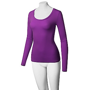 STARJJ Womens Basic Active Slim Fit Scoop Neck Long Sleeve T-Shirt Top (S-2XL) PURPLE L
