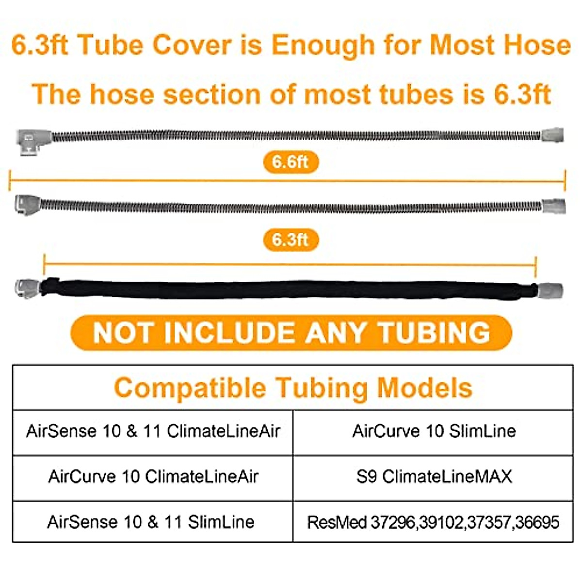 Healvaluefit CPAP Hose Cover 6.3ft, CPAP Tubing Hose Cover Compatible with ResMed ClimatelineAir AirSense 10 & 11 Tubing, Double-sided Wrap Full Zipper Design for Heated Tubing
