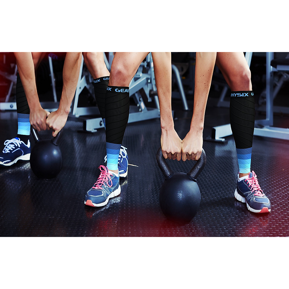 Compression Calf Sleeves Men & Women - Shin Splint Compression Sleeve 20-30mmhg, Best Footless Compression Socks for Calf Pain, Running, Nurses, Pregnancy, Post-Surgery Relief (1 Pair BLK-BLU L/XL)