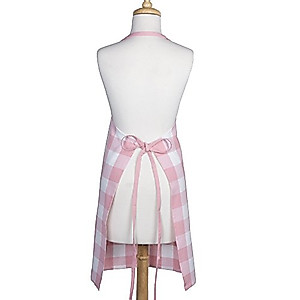 DII Unisex Buffalo Check Kitchen Collection, Classic Farmhouse Chef Apron, One Size, Pink &White