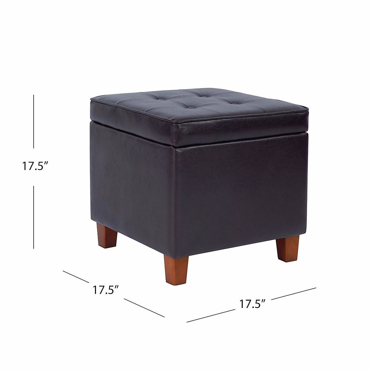 HomePop Leatherette Tufted Square Storage Ottoman with Hinged Lid, Brown