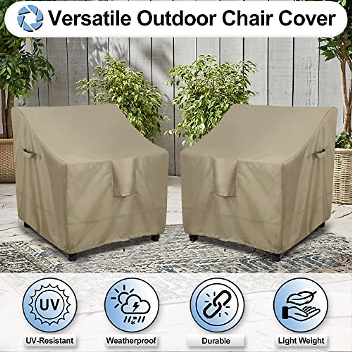 OutdoorLines Outdoor Waterproof Furniture Chair Cover - UV-Resistant Patio Lawn Chair Covers for Outdoor Furniture Windproof Heavy Duty Chair Covering, 2 Packs, 33.5Wx31.5Dx36H Inches, Camel