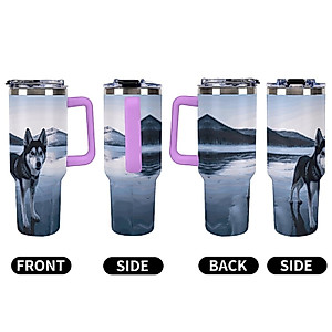 LLUTSNTH 40 Oz Vacuum Tumbler with Violet Handle Leakproof Insulated Tumbler Husky Dog on A Frozen Lake Stainless Steel Travel Mug with Lid And Straw Coffee Cup Cute Water Bottles Cup Holder Friendly