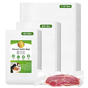 Moretoes 150pcs Vacuum Sealer Bags, Gallon 11" x 16" and Quart 8" x 12" and Pint 6" x 10" Food Saver Bags BPA Free, Pre-cut Commercial Grade Vac Bags for Food Storage, Meal Prep or Sous Vide