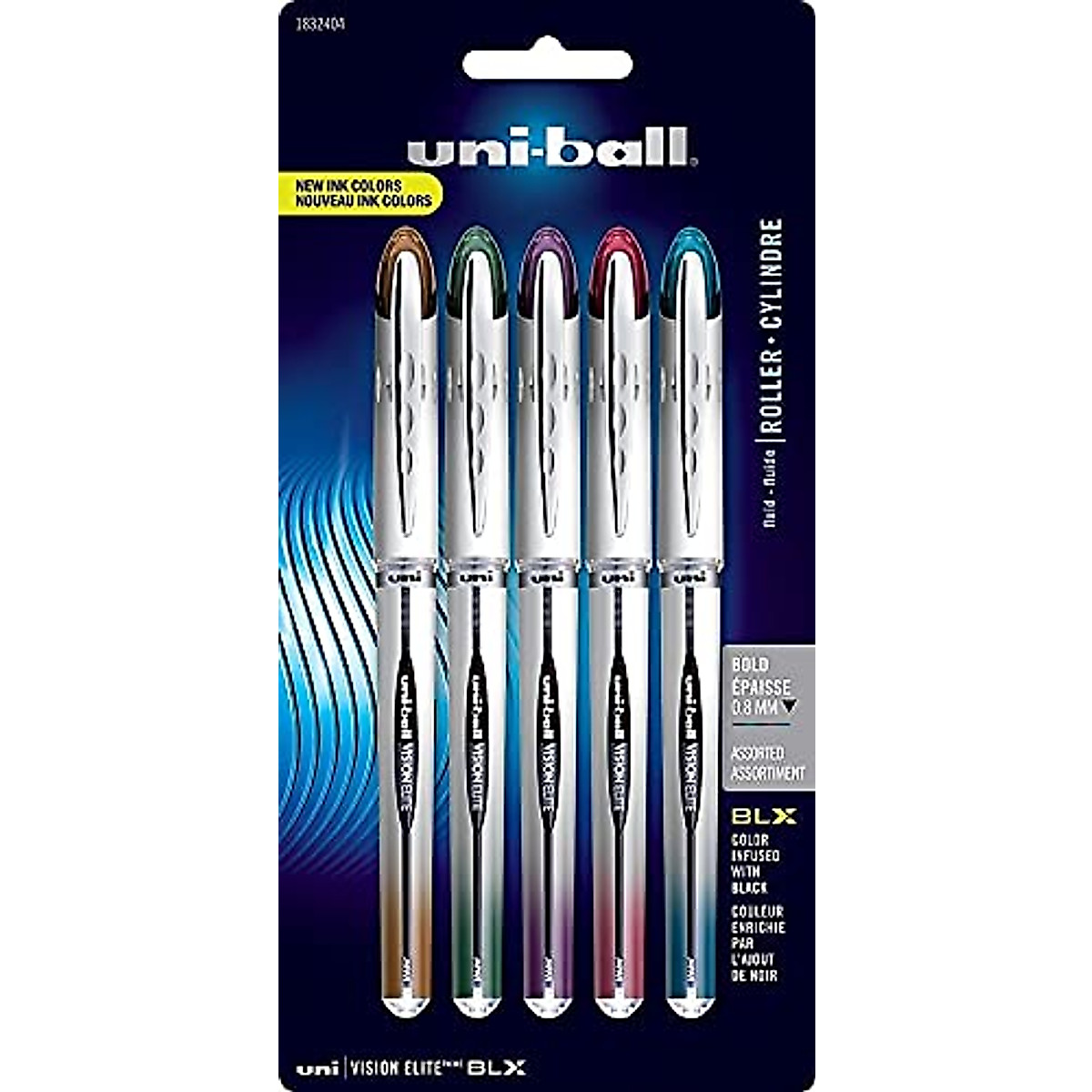 Sanford, 1832404, Vision Elite BLX Series Stick Roller Ball Pen, 0.8mm, Assorted Ink/Barrel, 5 Pens/Pack, Sold As 1 Pack