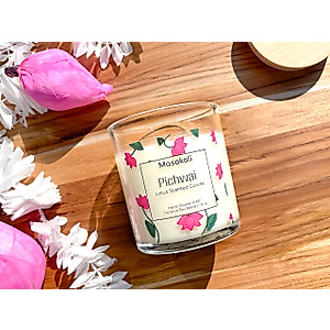 Pichwai - Masakali Collection from Casa Dekor. Handmade Lotus Scented Coconut Soy Wax Candle with Premium & Sustainable Ingredients. 7.5oz - Luxury Scented Candle