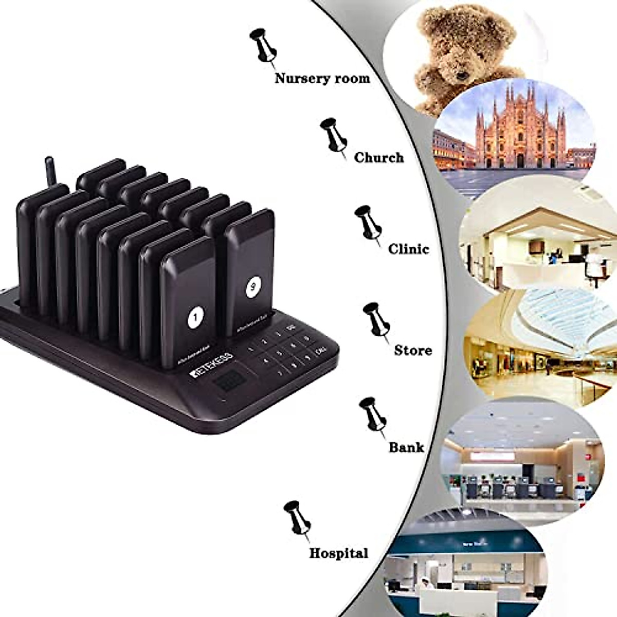 Retekess TD157 Restaurant Pager,Pagers for Restaurants,Touch Keyboard,Only Flash Modes,16 Pagers for Food Truck,Clinic,Coffee Shop,Bar