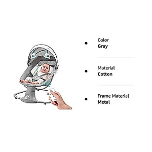 Baby Bouncer Baby Cradle Portable Swing Infant Motorized Adjustable Rocker with Bluetooth Music Speaker and 5 Swaying Gears Preset Lullabies and Smooth Remote Control (Grey)