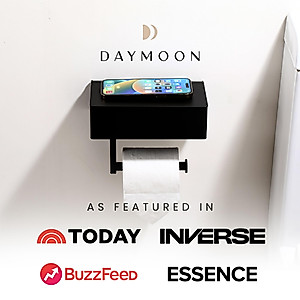 Day Moon™ Matte Black Toilet Paper Holder with Shelf, Wipe Holder for Bathroom Flushable Wipes Dispenser Toilet Paper and Wipes Holder Toilet Paper Holder with Storage, Toilet Paper Holder Wall Mount