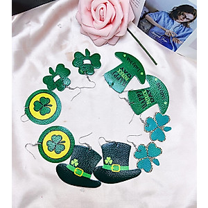15 Pairs Valentine's Day Leather Earrings for Women St Patrick's Day Easter Faux Leather Teardrop Dangle Earrings Lightweight Clover Green Hat Easter Eggs Bunny Shamrock Earrings Set