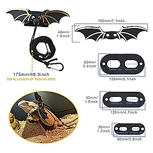 2 Set Ajustable Leather Bearded Dragon Lizard Leash Harness Cooling Wing Black Gold for Outdoor Safety Walking