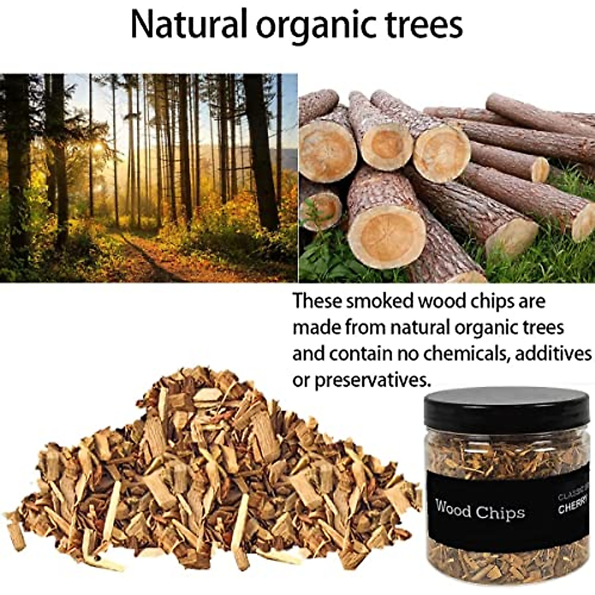 QUKLOGEN Natual Wood Chips for Smoker,Drinks,Cocktail,Whisky,Bourbon,Smoker Grill,Bar Smoke Infuser Wood Chips Set with Apple,Cherry,Hickory and Peartree 4 Different Wood Chips