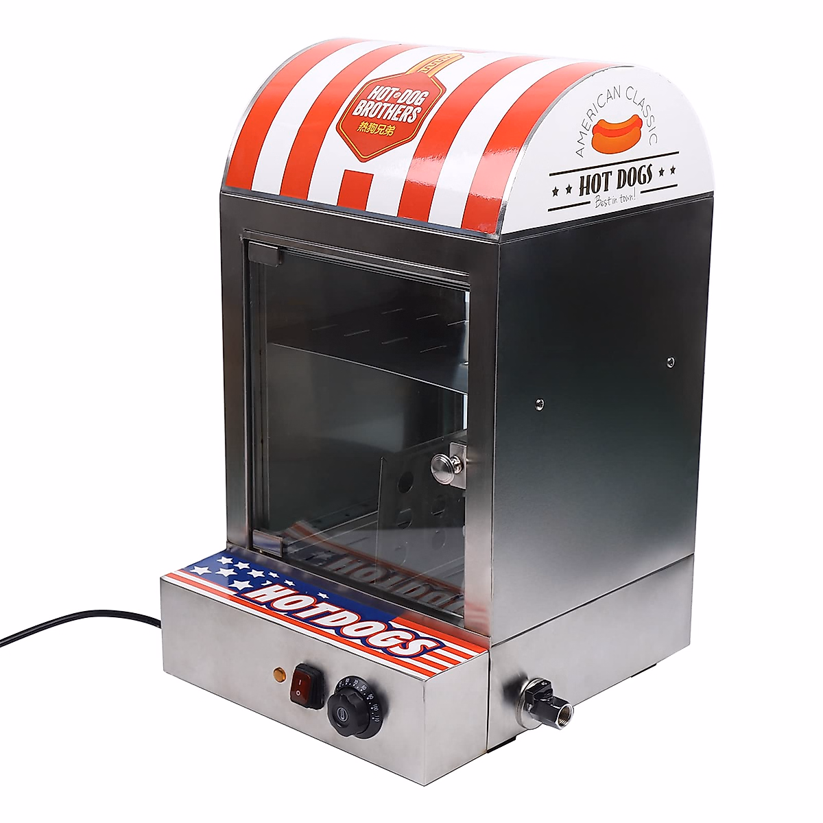 kitneed 1500W Hot Dog Steamer Machine, 2-Tier Commercial Hot Dog Hut Steamer, Stainless Steel Electric Hot Dog Steamer Machine with Temperature Adjustable for Bakery, Convenience and Household