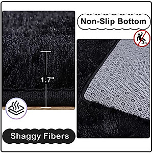 Ompaa Shaggy Black Rug for Bedroom Bedside, 3x5 Feet Indoor Modern Plush Area Rugs for Living Room, Kids Room Rug, Cozy Rug, Fluffy Throw Rug for Nursery Dorm Room Decor