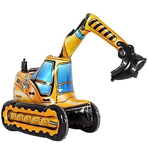 YOTHORN Self Standing 4D Foil Construction Balloon,Large Excavator Balloon, Digger Engineering Vehicle Balloon for Kids,Construction Birthday Party Supplies for Construction Theme Party Decoration