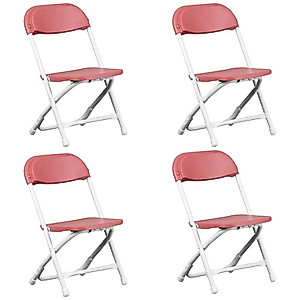 TentandTable Kids Size Poly Plastic Chairs with Metal Frame - Heavy Duty 220 lbs. Capacity - Lightweight & Stackable Folding Chair for Classroom Desk & Tables, Event, Banquet, Wedding (4 Pack, Red)