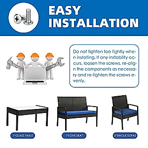 KAWIVAST 4 Pieces Patio Furniture Set, Wicker Patio Furniture Sets, PE Rattan Outdoor Furniture, Outdoor Conversation Sets, Deck Furniture Sets, All-Weather Patio Furniture