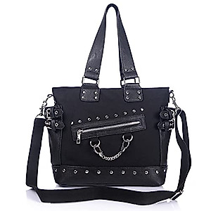 Women Canvas Handbags Rivet Tote Shoulder Crossbody Bag Punk Hobo Purse, Black Rivet