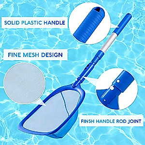 Pool Skimmer - Pool Net with 3 Section Pole, 10.2" x 48", Pool Skimmer Net with Fine Mesh Net, Telescopic Aluminum Pole, Plastic Frame, Ultra-fine Pool Skimmer for Ponds, Fish Tank, Hot Tub