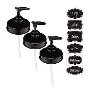Jarmazing Products Mason Jar Soap Dispenser Lids - Plastic - Black - for All Regular Mouth Jars - 3 Pack