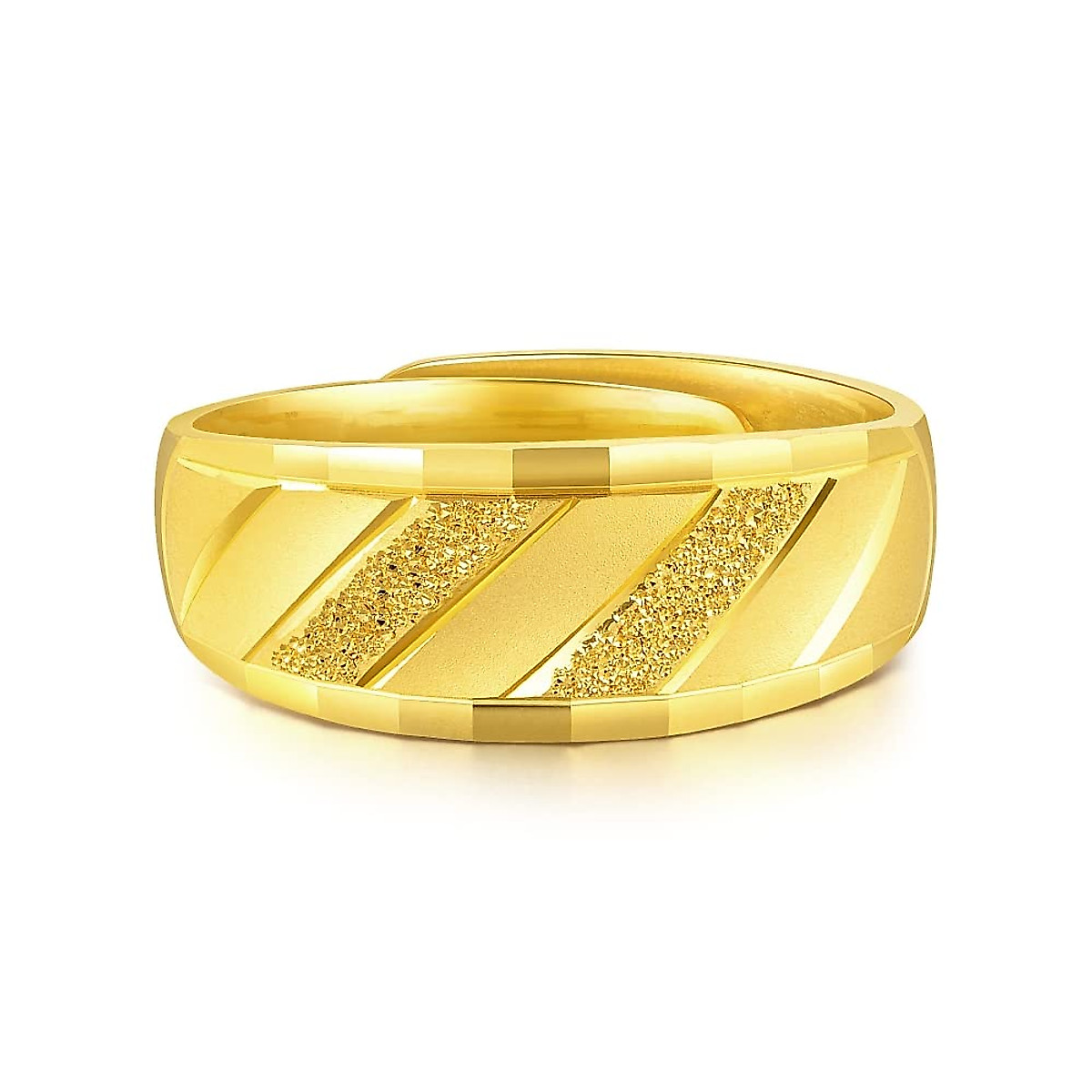 CHOW SANG SANG 999.9 24K Solid Gold Price-by-Weight Gold Modern Stripe Band Ring for Women 82813R | Size Adjustable (Approx. 0.09tael (~3.36g), Adjustable)