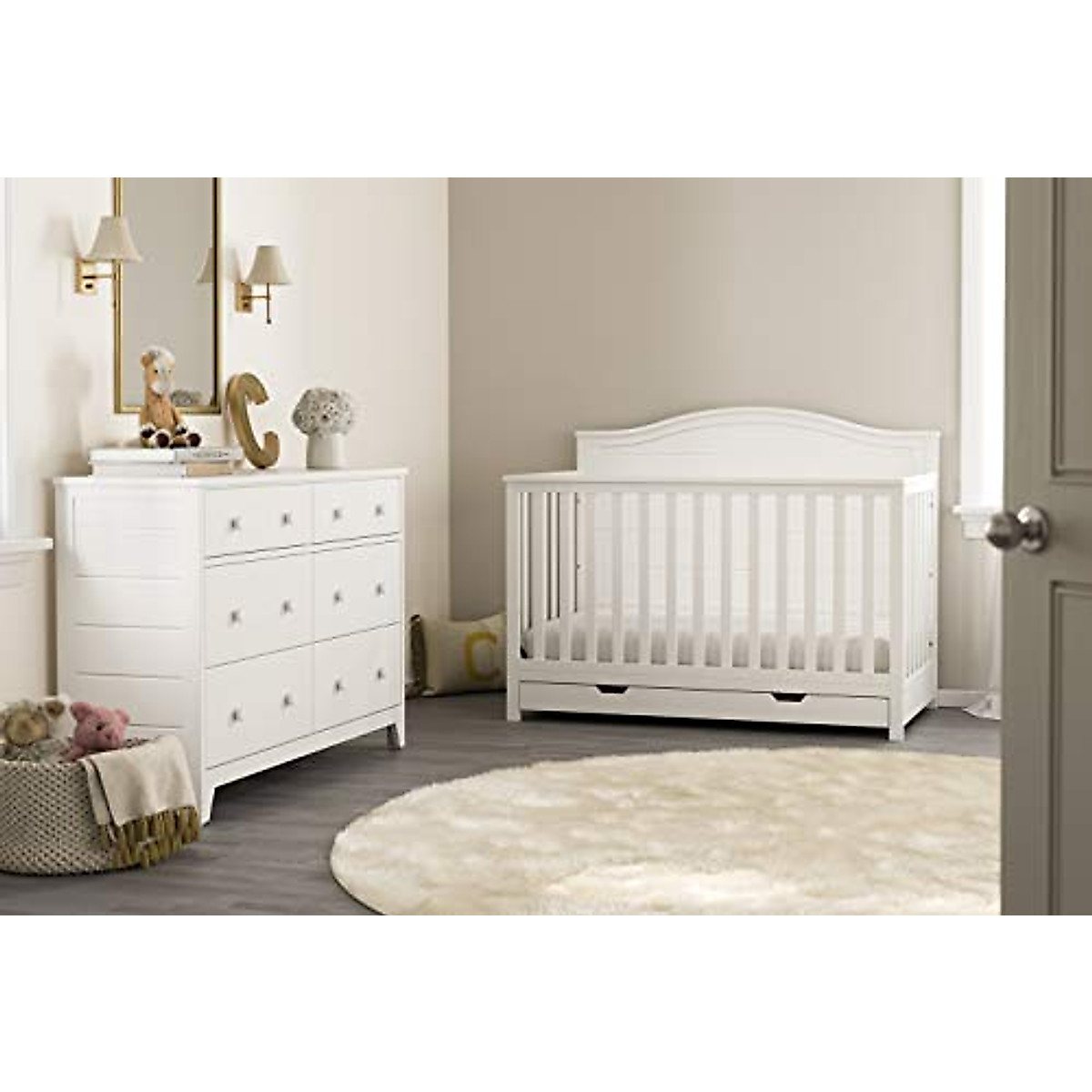 Stork Craft STORKCRAFT Moss 6 Drawer Double Kids Bedroom Dresser, 17.05x48.07x34.49(LxWxH) inches (Pack of 1), White