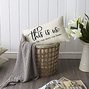 Meekio Farmhouse Pillow Covers with This is Us Quote 12" x 20" Farmhouse Rustic Décor Lumbar Pillow Covers with Saying Housewarming Gifts Family Room Décor