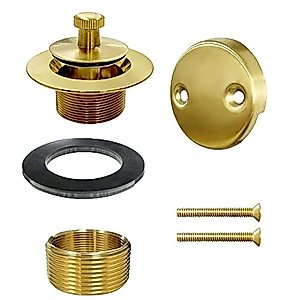 Lift & Turn Tub Trim Set with Two-Hole Overflow Cover,Replacement Bath Drain Trim Kit for Most Bathroom bathtubs (Gold)