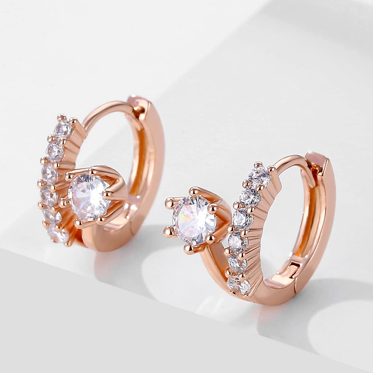 Gold Huggie Split Hoop Earrings Delicate Cubic Zirconia Double Hoop Earrings Oval Cuff Earrings for Women (Clip-Rose)