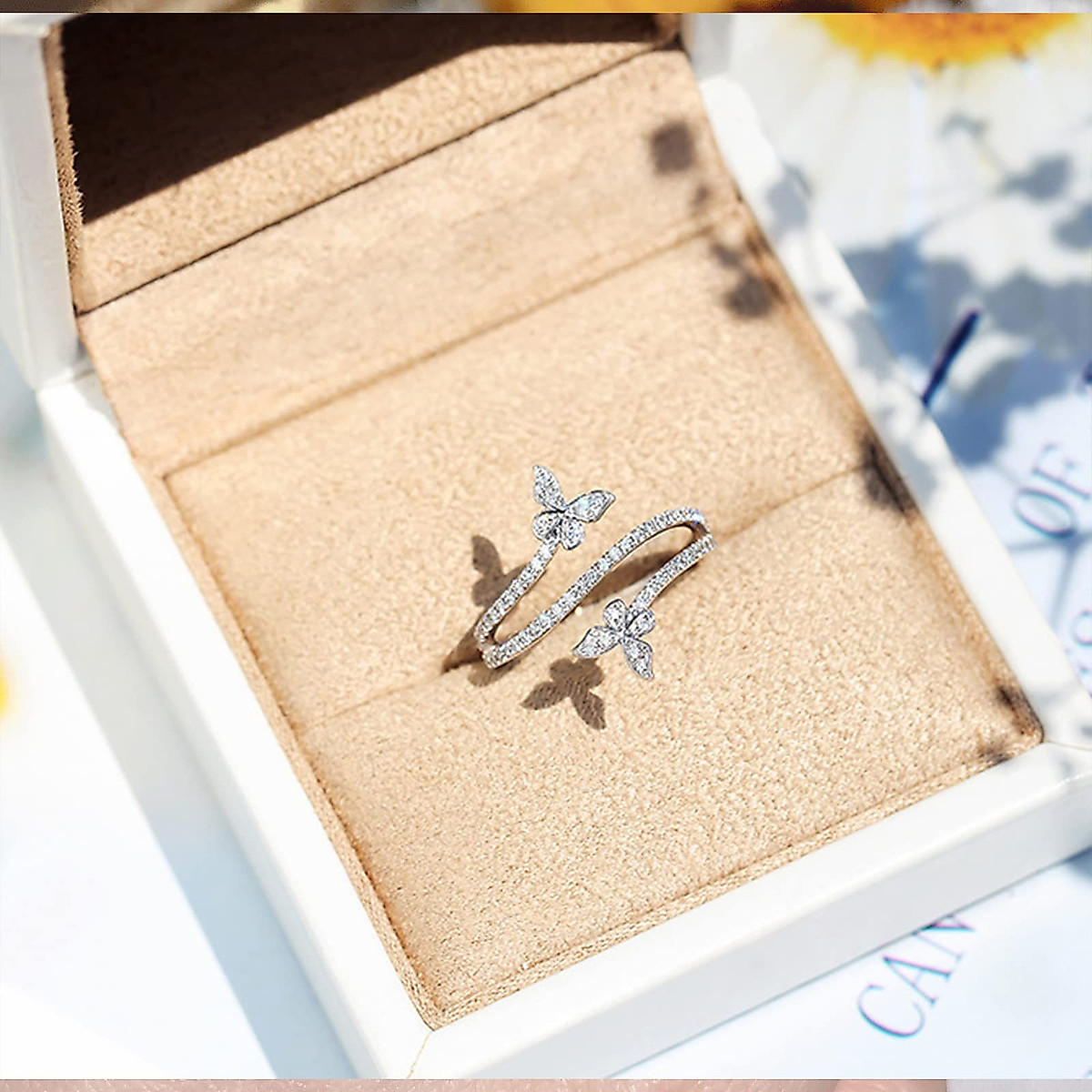 Otxas Silver Butterfly Rings Butterfly Jewelry Silver Rings Cute Ring for Women Engagement Ring Butterfly Jewelry