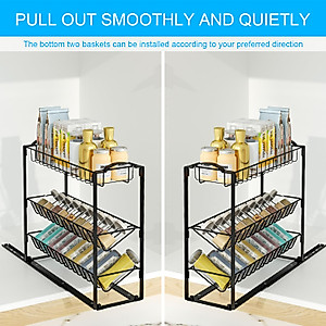 Pull Out 3-Tier Spice Rack - Sliding Organizer for Kitchen Cabinets, Under Sink Shelf, Slide Out Racks for Storage, Cabinet Organization in Kitchen, Heavy Duty Slide Out Seasoning Kitchen Organizer.
