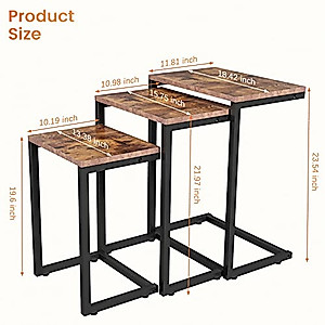 Gdvsclr Nesting Tables Set of 3, End Table with Adjustable Height, C Shaped End Table for Sofa Couch Bed, Nesting Side Tables for Living Room Bedroom, Rustic Brown