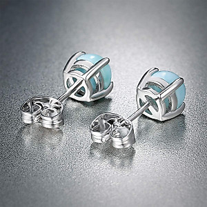 Exquisite 925 Sterling Silver Larimar Stud Earrings GEMSME 925 Sterling Silver Round Larimar Stud Earrings Hypoallergenic Jewelry for Women