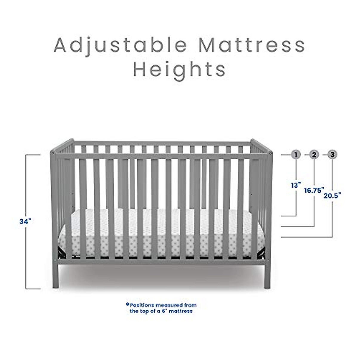 Delta Children Heartland 4-in-1 Convertible Crib Infant Changing Table with Pad + Serta Perfect Start Crib Mattress, Grey