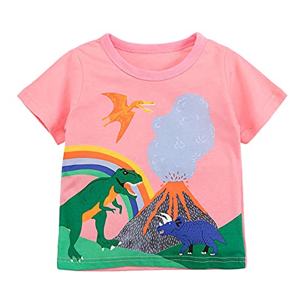 Dinosaurs Graphic T-Shirt Toddler Baby Boy Girl Volcano Print Tee Tops Short Sleeve Clothes (Volcano, 3t)