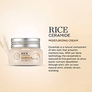The Face Shop Rice Ceramide Moisturizing Cream | Rich Moisturizer for Long-lasting Smooth Absorbtion without Stickiness | Natural Moisturizer For Whitening & Skin Glowing, 1.69 fl oz, K-Beauty