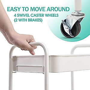 TOOLF 3-Tier Rolling Cart, Metal Utility Cart with Lockable Wheels, Storage Craft Art Cart Trolley Organizer Serving Cart Easy Assembly for Office, Bathroom, Kitchen, Kids' Room, Classroom (White)