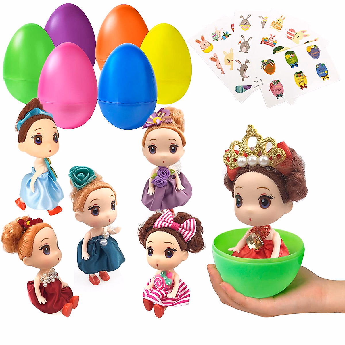 Jumbo Easter Eggs Basket Stuffers with Fashion Beauty Doll and Stickers for Girls Toddler Kids
