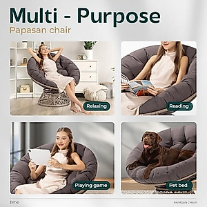 Bme 40" Ergonomic Wicker Papasan Chair with Soft Thick Density Fabric Cushion, High Capacity Steel Frame, 360 Degree Swivel for Living, Bedroom, Reading Room, Lounge