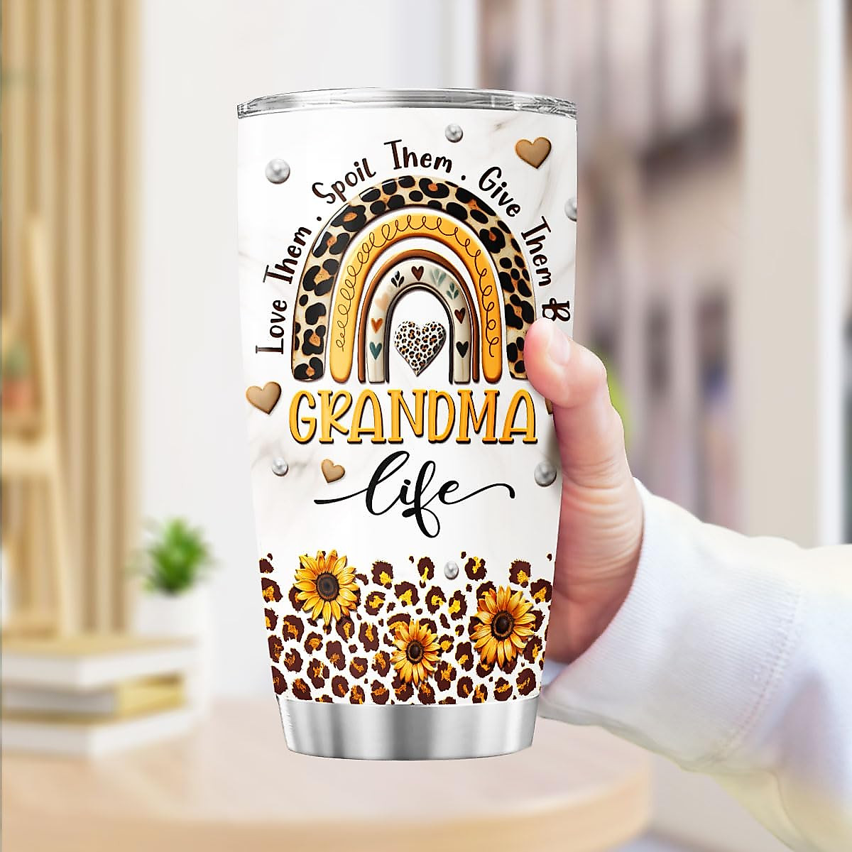 Grandma Rainbow, Tumblers Print Coffee Leopard Nana Granny Cup Cups Handle Cheetah Water, Tumbler 20 Oz With Lid And Straw, Grandma Gifts