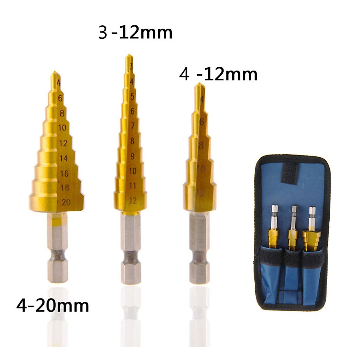 3pcs 4-12 4-20 3-12mm Step Drill Bits High Speed Steel Cone Titanium Coated Tool Sets Metal wood plastic Hole Cutter