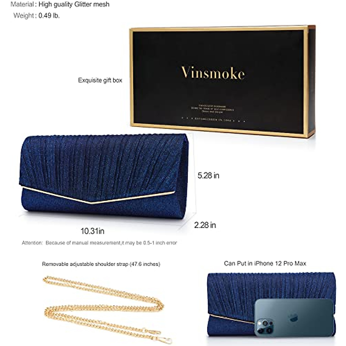 Vinsmoke Clutches for Women Wedding Clutches for Women Clutch Evening Purses and Clutches Clutch Purses for Women(Navy Blue)